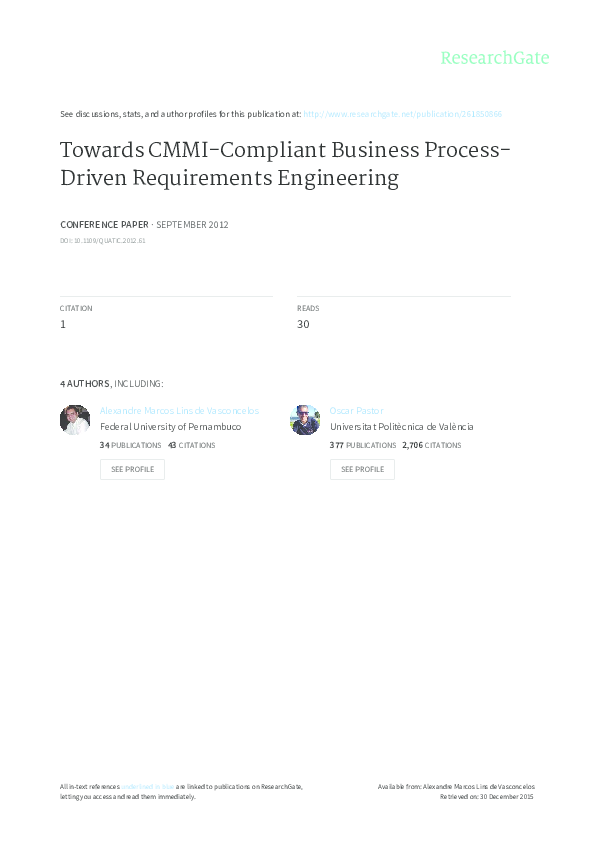 (PDF) Towards CMMI-compliant Business Process-Driven Requirements Engineering
