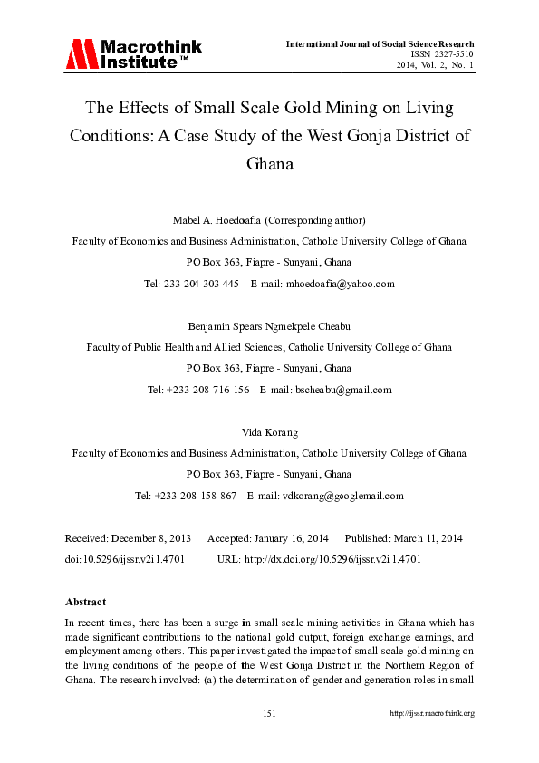 (PDF) The Effects of Small Scale Gold Mining on Living Conditions: A ...