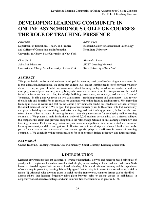 (PDF) Developing learning community in online asynchronous college courses: The role of teaching ...