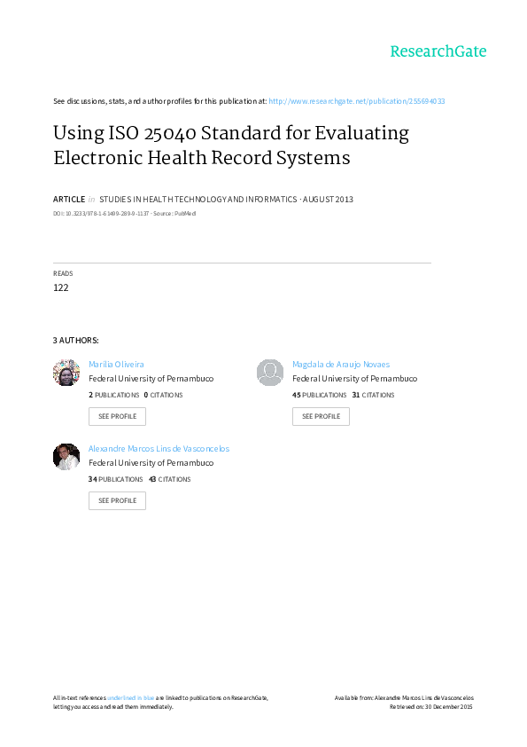 (PDF) Using ISO 25040 standard for evaluating electronic health record ...
