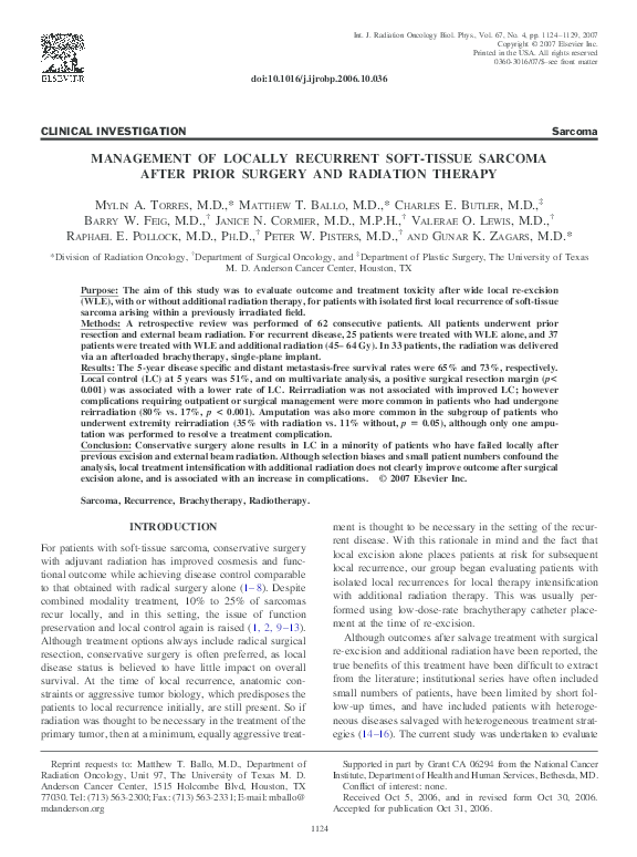 (PDF) Management of locally recurrent soft-tissue sarcoma after prior ...