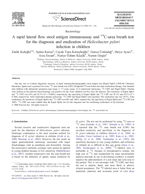 (PDF) A rapid lateral flow stool antigen immunoassay and 14C-urea ...