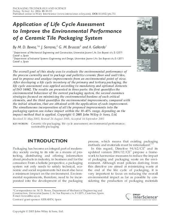(PDF) Application of life cycle assessment to improve the environmental ...