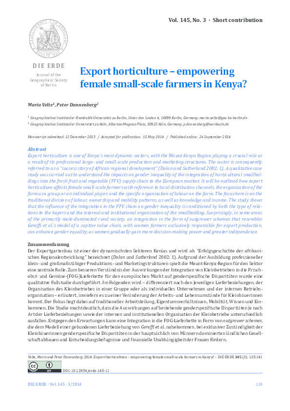 (PDF) Export horticulture–empowering female small-scale farmers in Kenya?