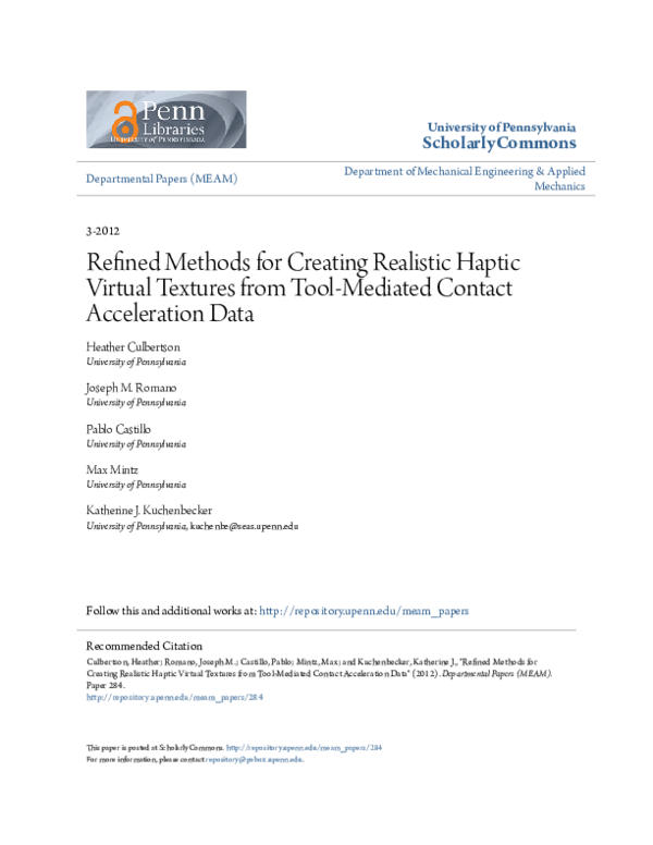 (PDF) Refined methods for creating realistic haptic virtual textures ...