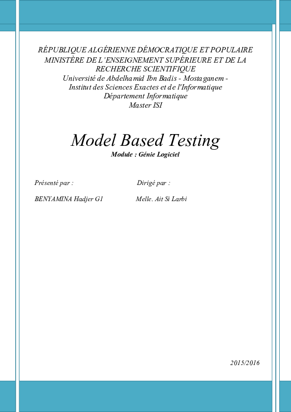 Pdf Model Based Testing Mbt Hadjer Benyamina