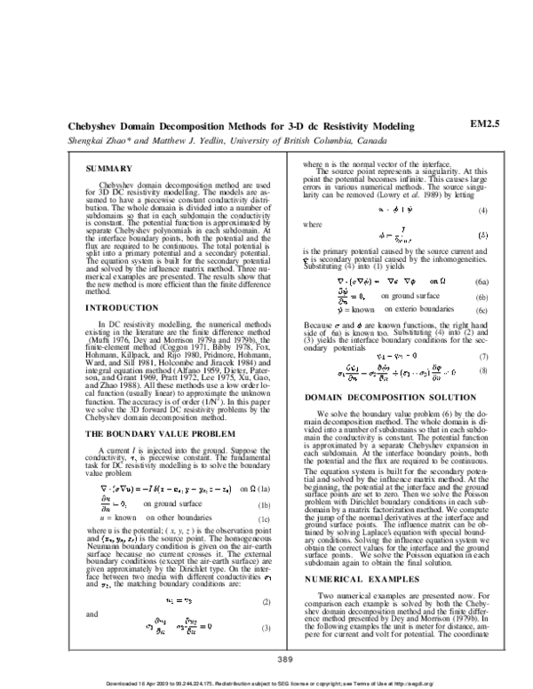 (PDF) Chebyshev domain decomposition methods for 3-D DC resistivity modeling