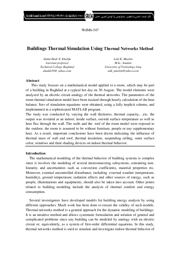 (PDF) Buildings Thermal Simulation Using Thermal Networks Method