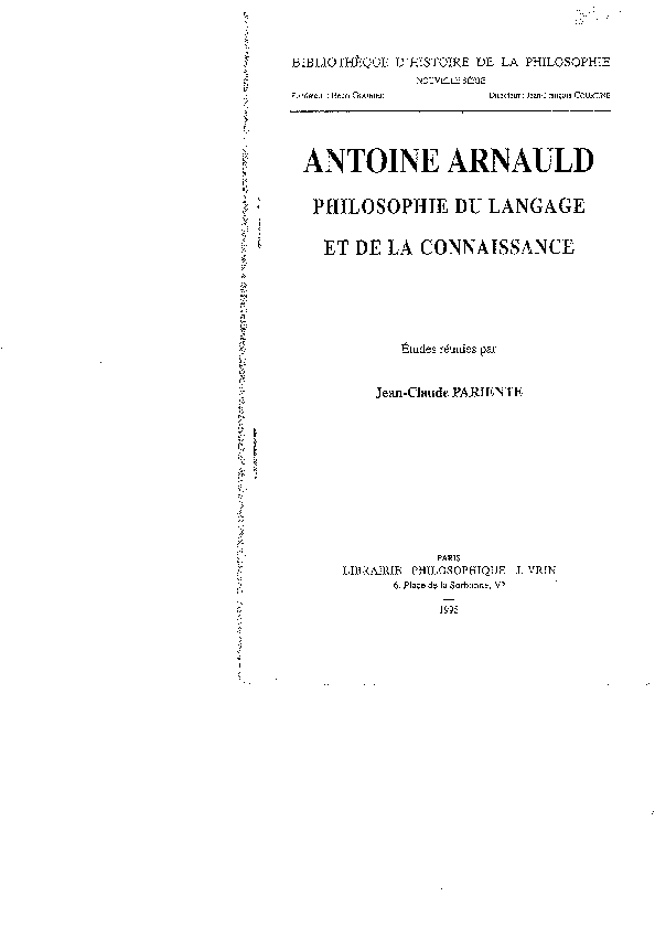 (PDF) La signification dans la philosophie du langage d'Antoine Arnauld