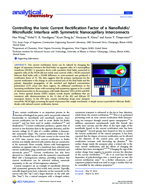 Pdf Controlling The Ionic Current Rectification Factor Of A Nanofluidicmicrofluidic Interface
