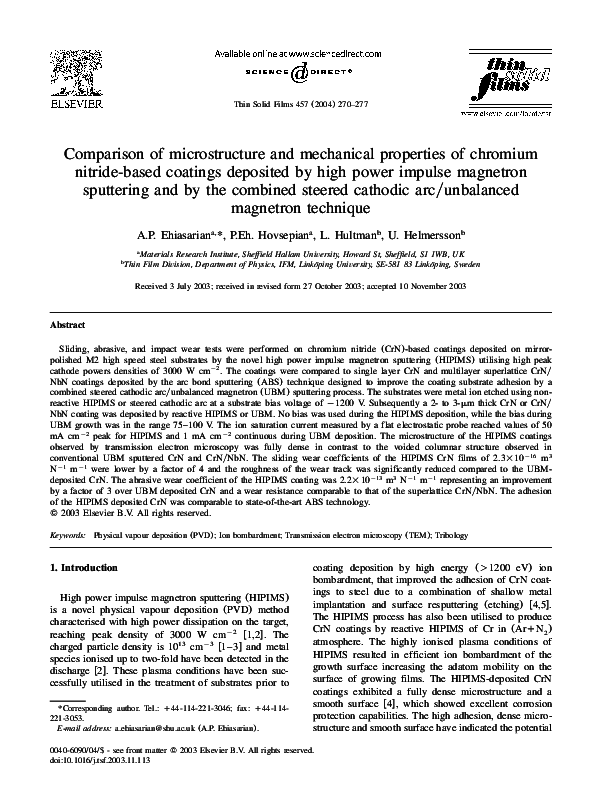 (PDF) Comparison of microstructure and mechanical properties of chromium nitride-based coatings ...
