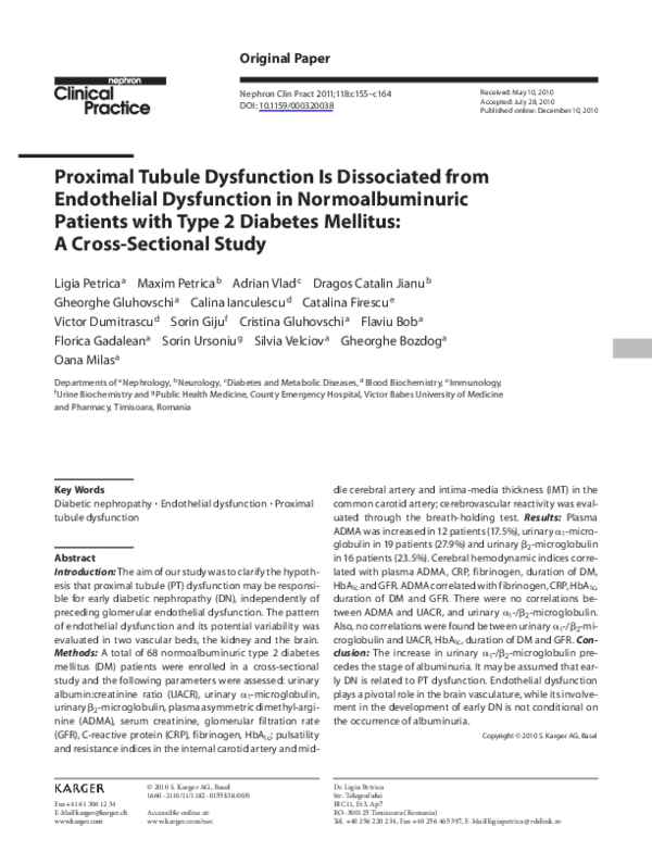 (PDF) Proximal Tubule Dysfunction Is Dissociated from Endothelial ...