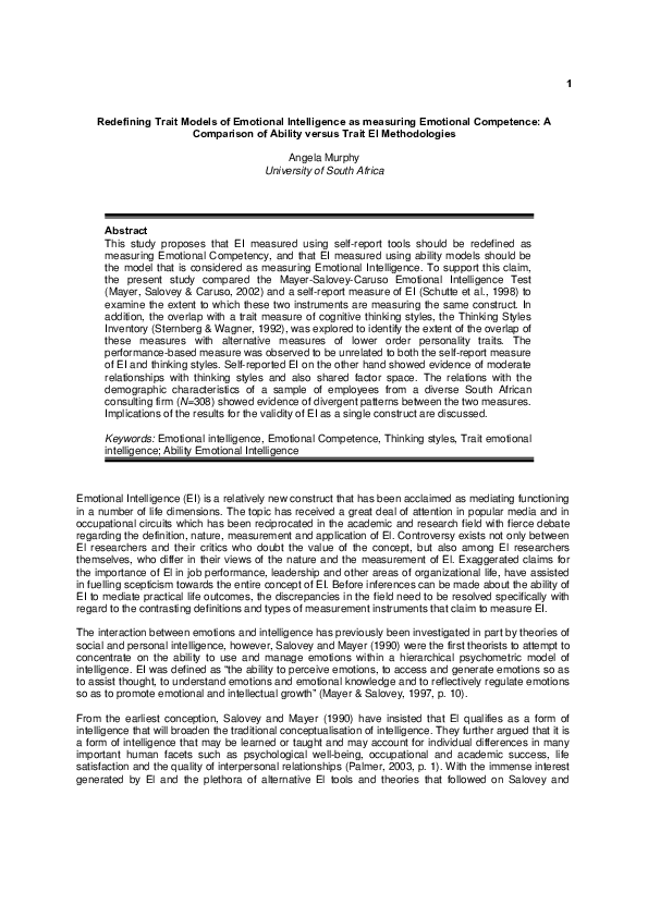 (PDF) Redefining Trait Models of Emotional Intelligence as measuring ...
