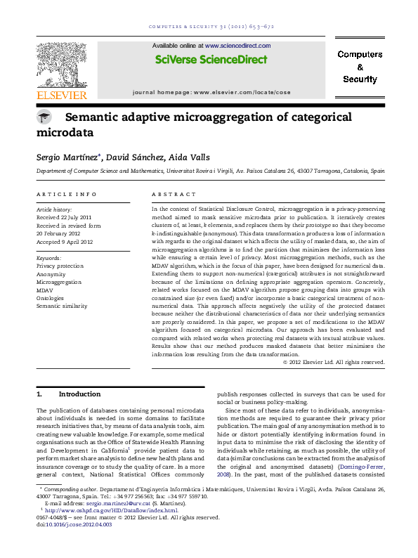 (PDF) Semantic adaptive microaggregation of categorical microdata