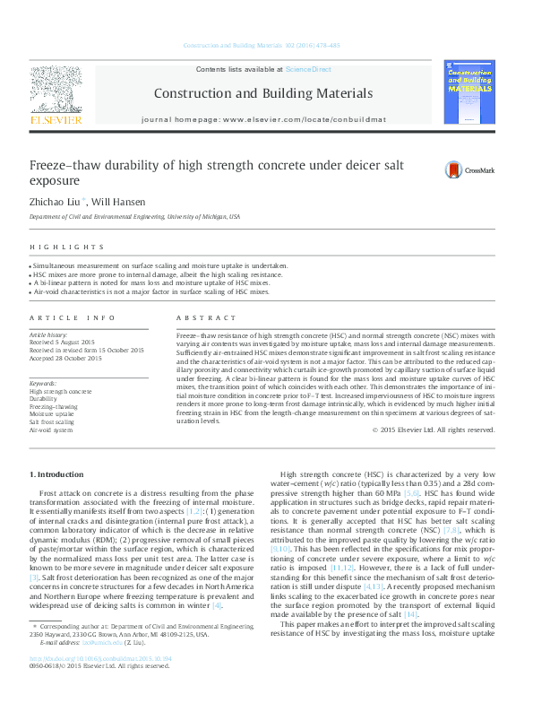(PDF) Freeze–thaw durability of high strength concrete under deicer ...