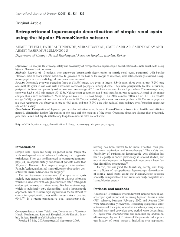 (PDF) Retroperitoneal laparoscopic decortication of simple renal cysts ...