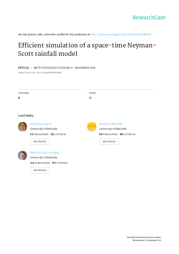 (PDF) Efficient simulation of a space-time Neyman- Scott rainfall model | Michael Leonard ...