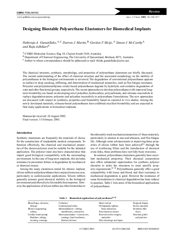 (PDF) Designing Biostable Polyurethane Elastomers for Biomedical Implants