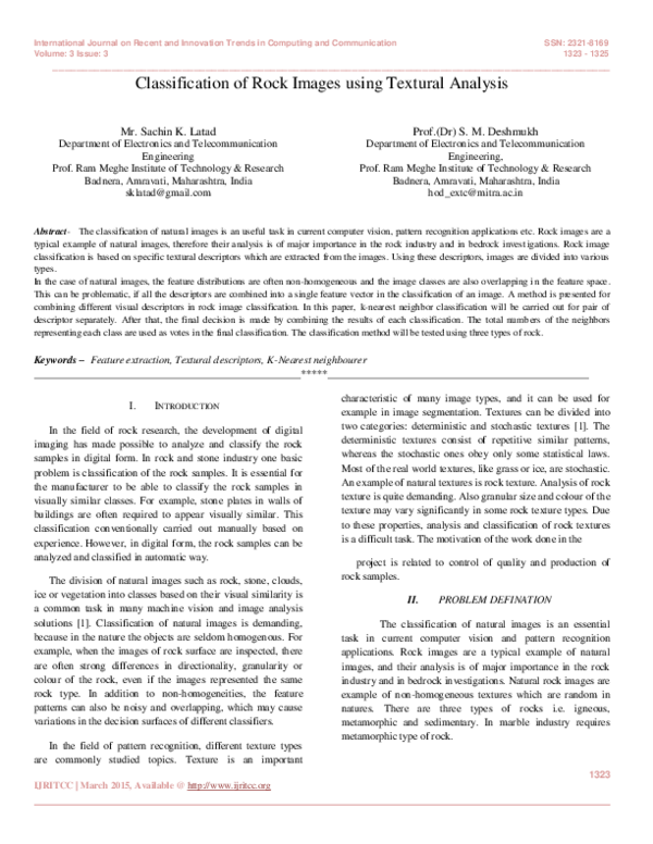 (PDF) Classification of Rock Images using Textural Analysis