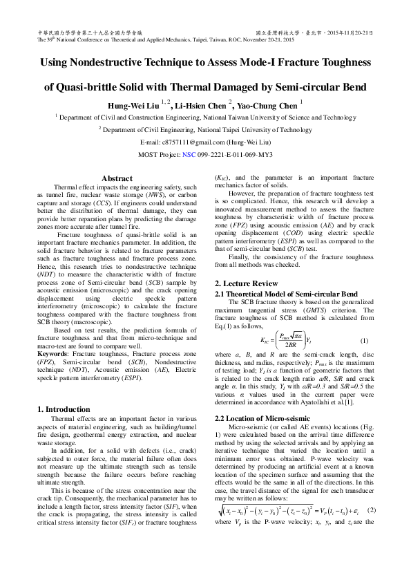 Pdf Using Nondestructive Technique To Assess Mode I Fracture Toughness Of Quasi Brittle Solid