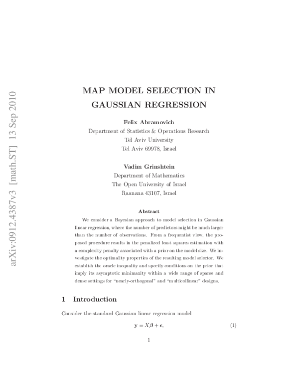(PDF) MAP model selection in Gaussian regression | Vadim Grinshtein ...