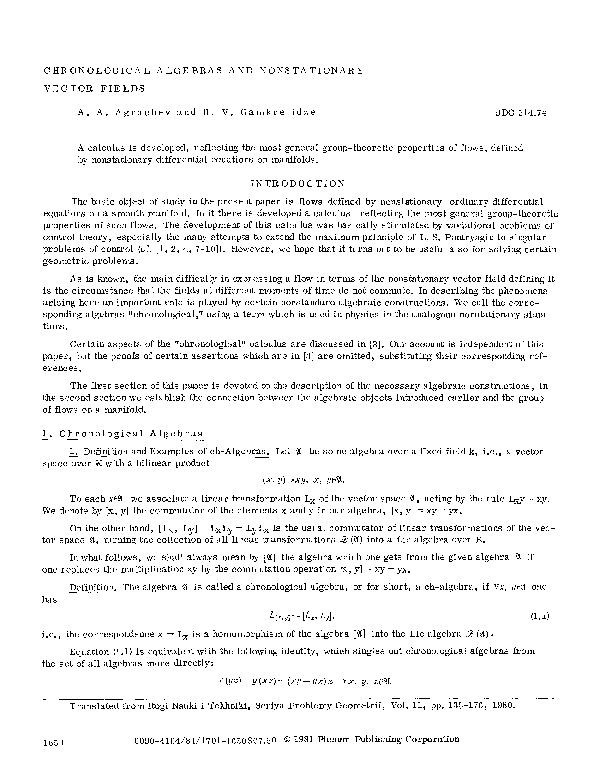 (PDF) Chronological algebras and nonstationary vector fields