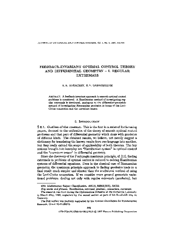 (PDF) Feedback-invariant optimal control theory and differential ...