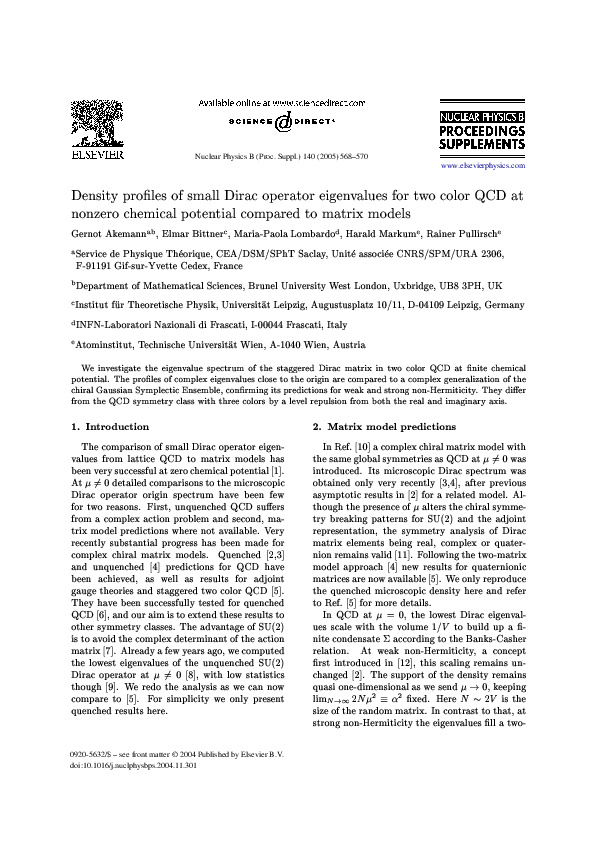 Pdf Density Profiles Of Small Dirac Operator Eigenvalues For Two