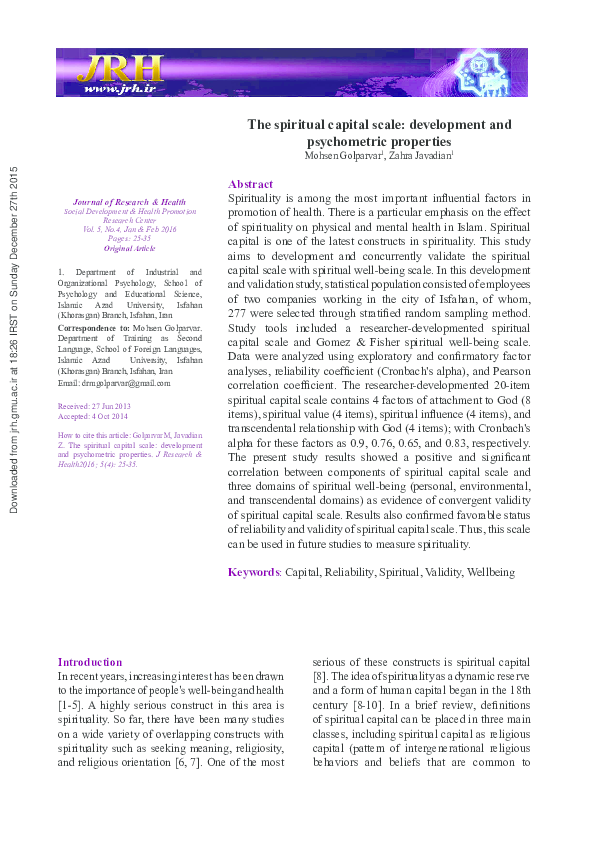(PDF) The spiritual capital scale: development and psychometric properties