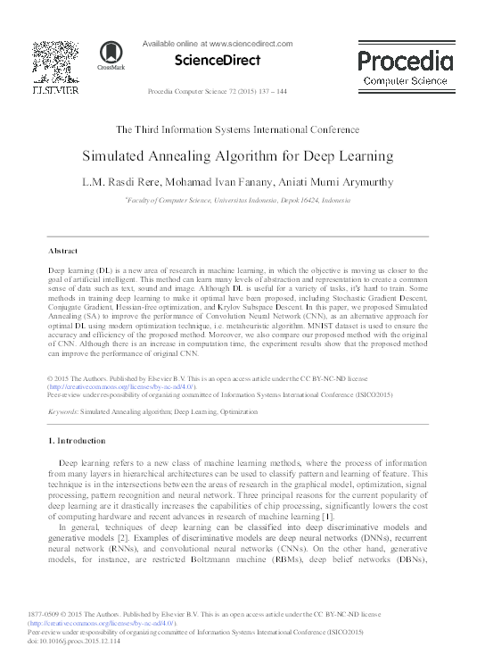 Pdf Simulated Annealing Algorithm For Deep Learning 2487