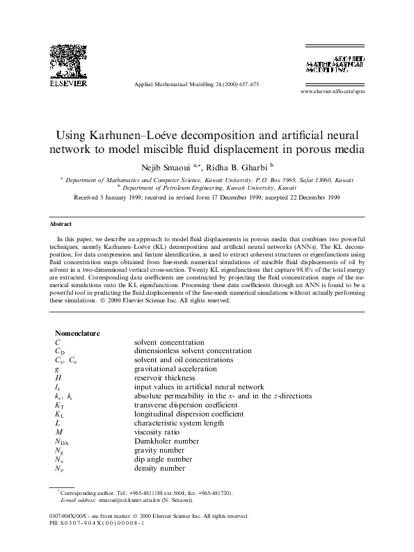 (PDF) Using Karhunen–Loéve decomposition and artificial neural network to model miscible fluid ...