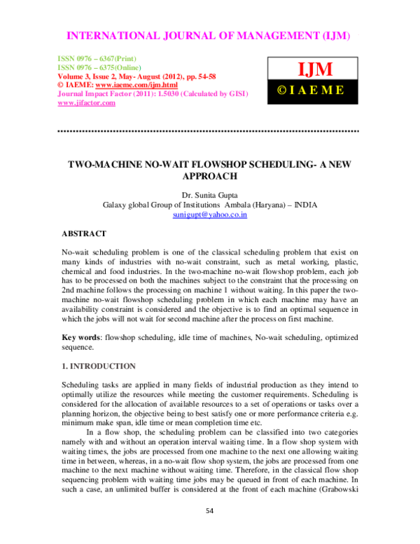 Pdf Two Machine No Wait Flowshop Scheduling A New Approach Iaeme Publication