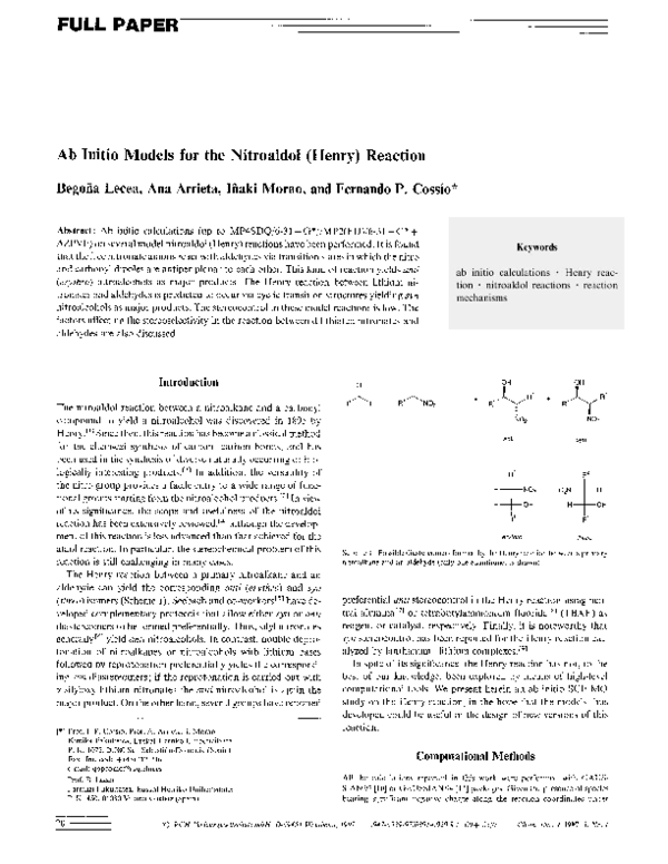 (PDF) Ab Initio Models for the Nitroaldol (Henry) Reaction