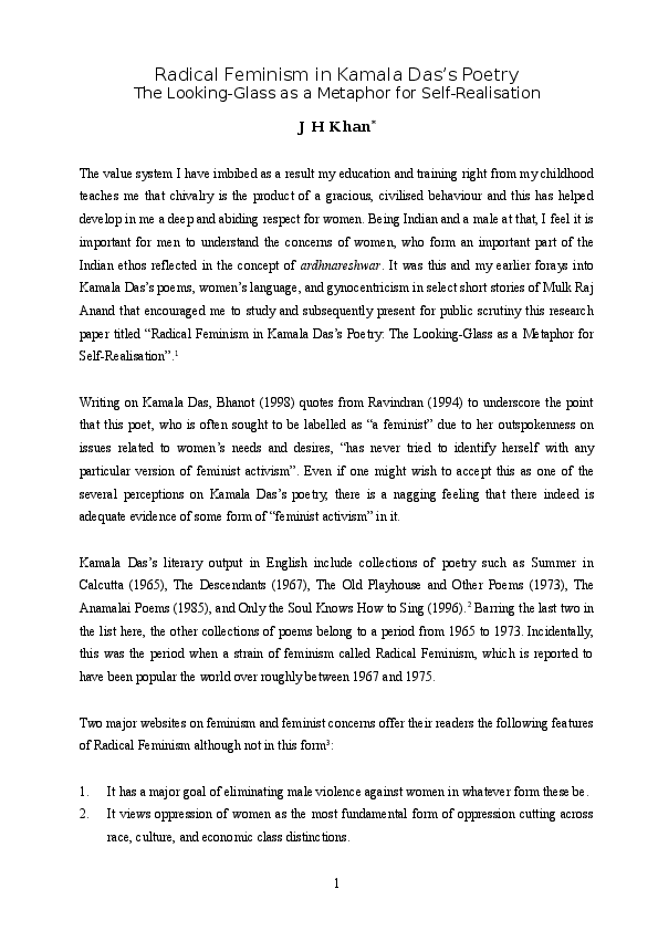 (DOC) Radical Feminism in Kamala Das’s Poetry: The Looking-Glass as a ...