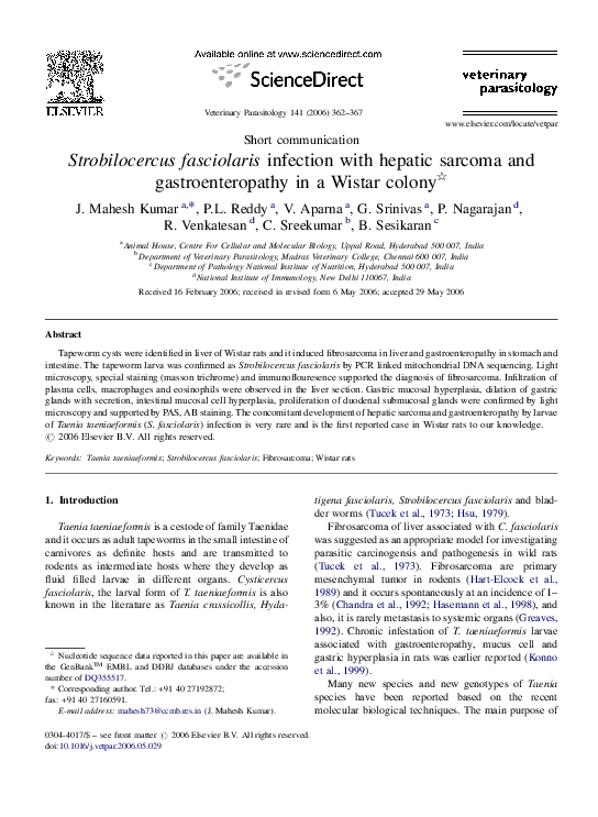 (PDF) Strobilocercus fasciolaris infection with hepatic sarcoma and ...
