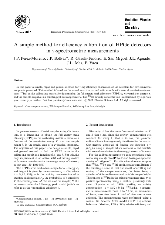 Pdf A Simple Method For Efficiency Calibration Of Hpge Detectors In γ