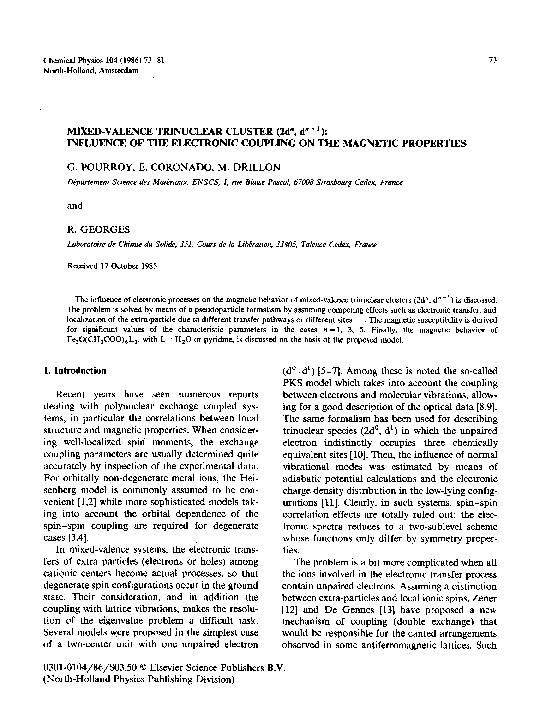 (PDF) Mixed-valence trinuclear cluster (2dn, dn+1); Influence of the electronic coupling on the ...