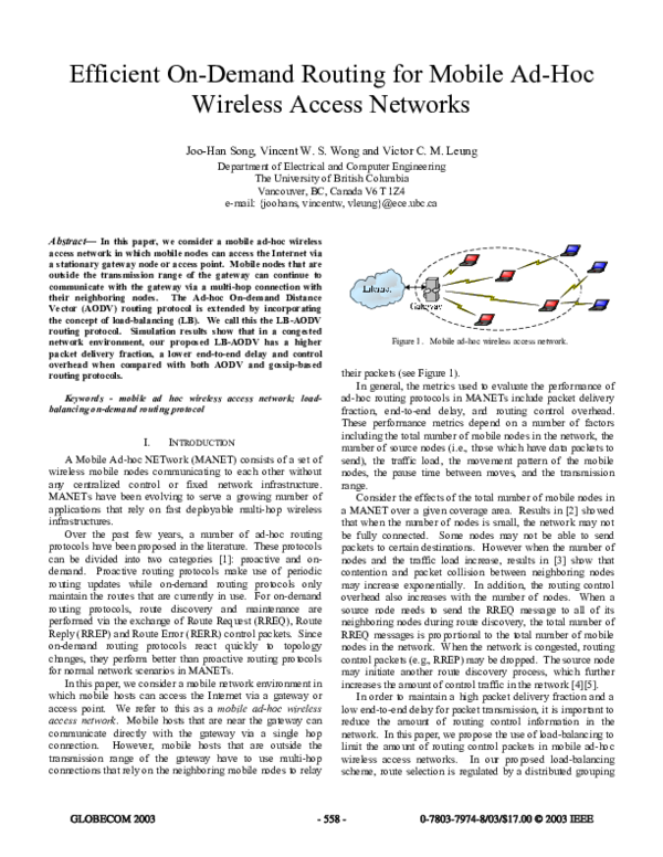 Pdf Efficient On Demand Routing For Mobile Ad Hoc Wireless Access Networks Vincent Wong