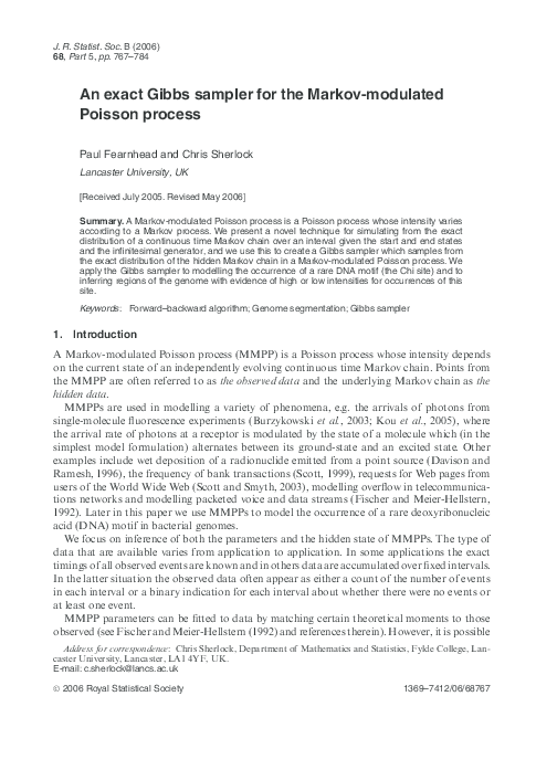 (PDF) An exact Gibbs sampler for the Markov-modulated Poisson process