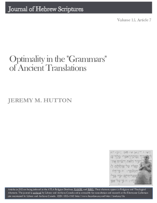 (PDF) "Optimality in the 'Grammars' of Ancient Translations," JHebS 15 ...