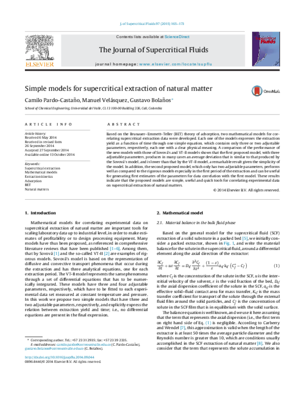 (PDF) Simple models for supercritical extraction of natural matter | Camilo Pardo Castaño ...
