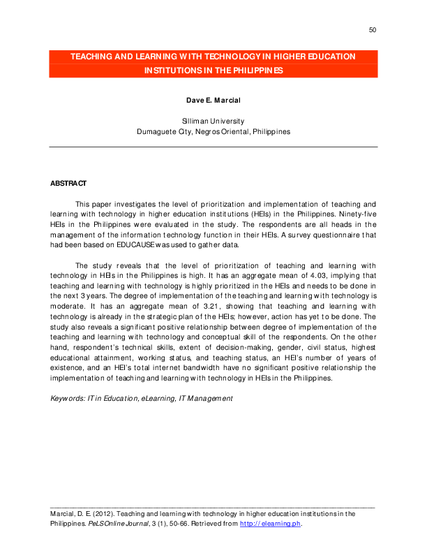 (PDF) TEACHING AND LEARNING WITH TECHNOLOGY IN HIGHER EDUCATION ...