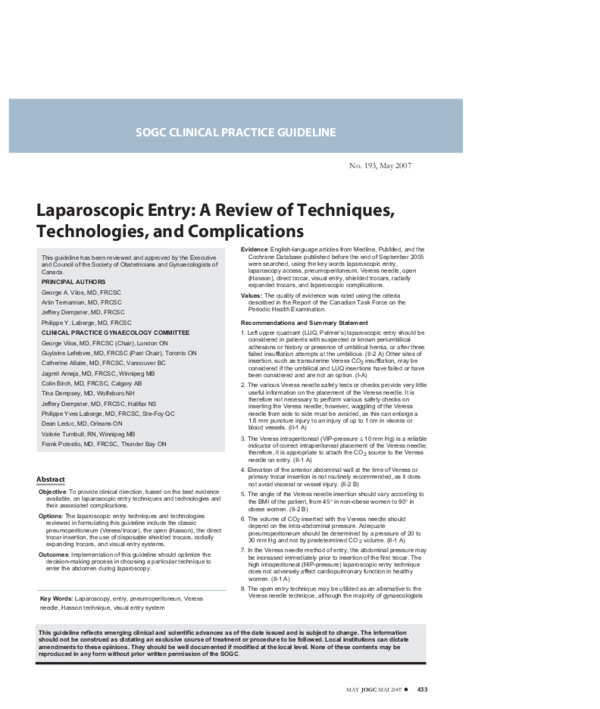 (PDF) Laparoscopic entry: a review of techniques, technologies, and ...