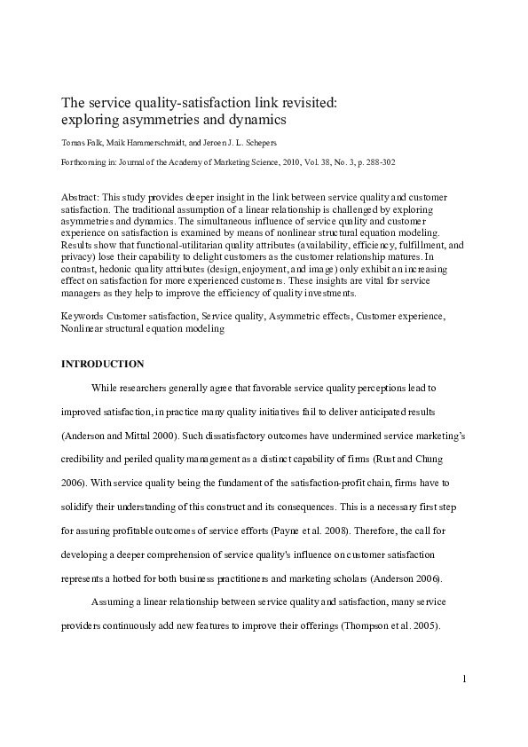 (PDF) The Service Quality-Satisfaction Link Revisited: Exploring ...