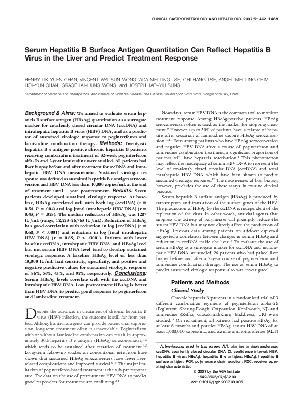 (PDF) Serum Hepatitis B Surface Antigen Quantitation Can Reflect ...