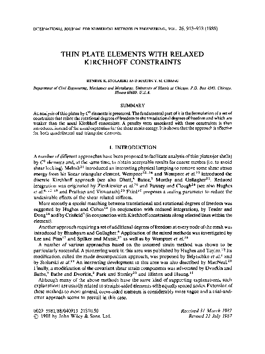 Thin plate elements with relaxed Kirchhoff constraints