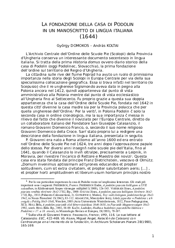 (DOC) La fondazione della casa di Podolin in un manoscritto di lingua ...