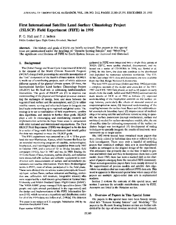 (PDF) First International Satellite Land Surface Climatology Project ...