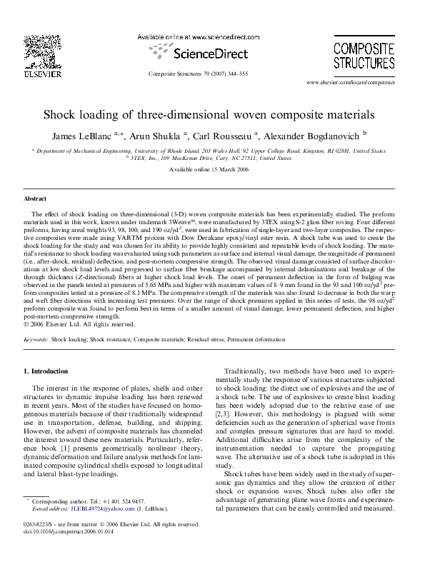 (PDF) Shock loading of three-dimensional woven composite materials