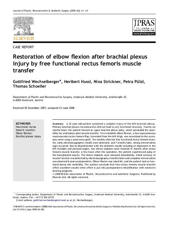 (PDF) Restoration of elbow flexion after brachial plexus injury by free ...